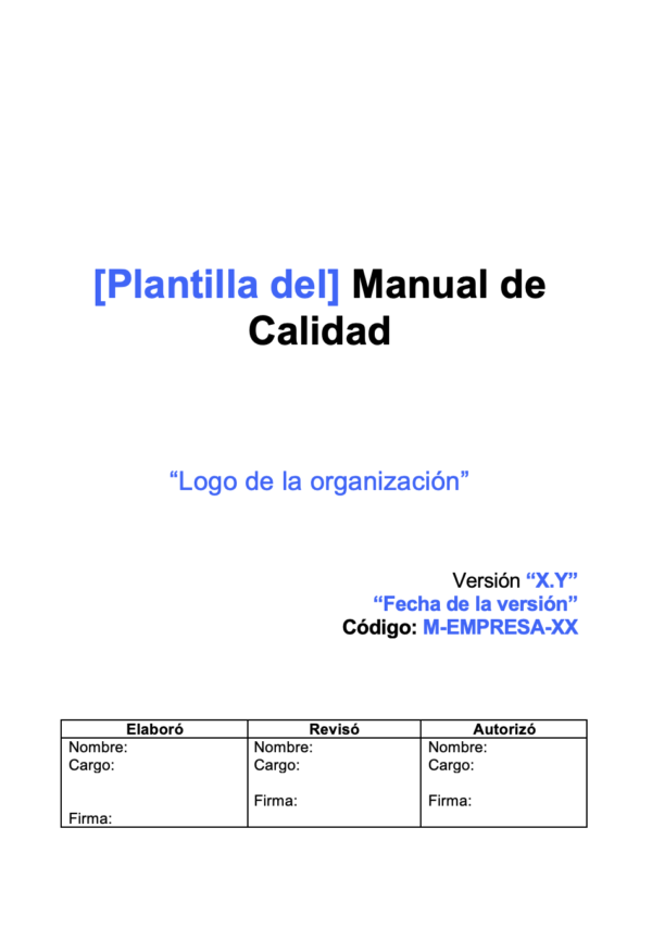 Plantilla para crear un manual de calidad